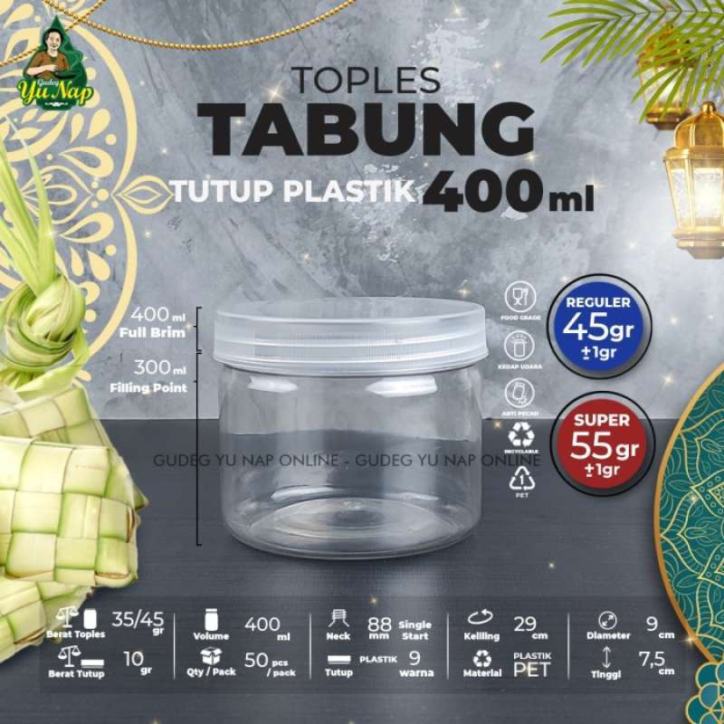 Jual Toples Tabung Silinder 400 Ml - Jar Plastik Mamitoko 400ml Fox ...