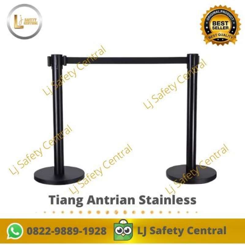 Jual Tiang Antrian Stainless Hitam Queue Line - Pita Hijau Di Seller ...