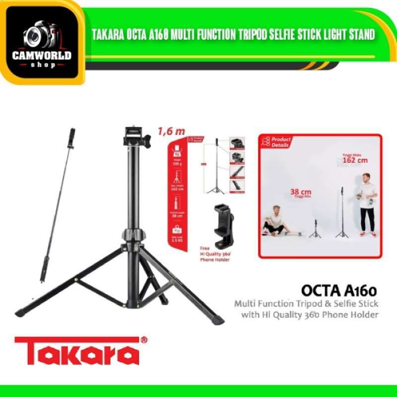 Promo Takara Octa A160 Multi Function Tripod Selfie Stick Light Stand ...