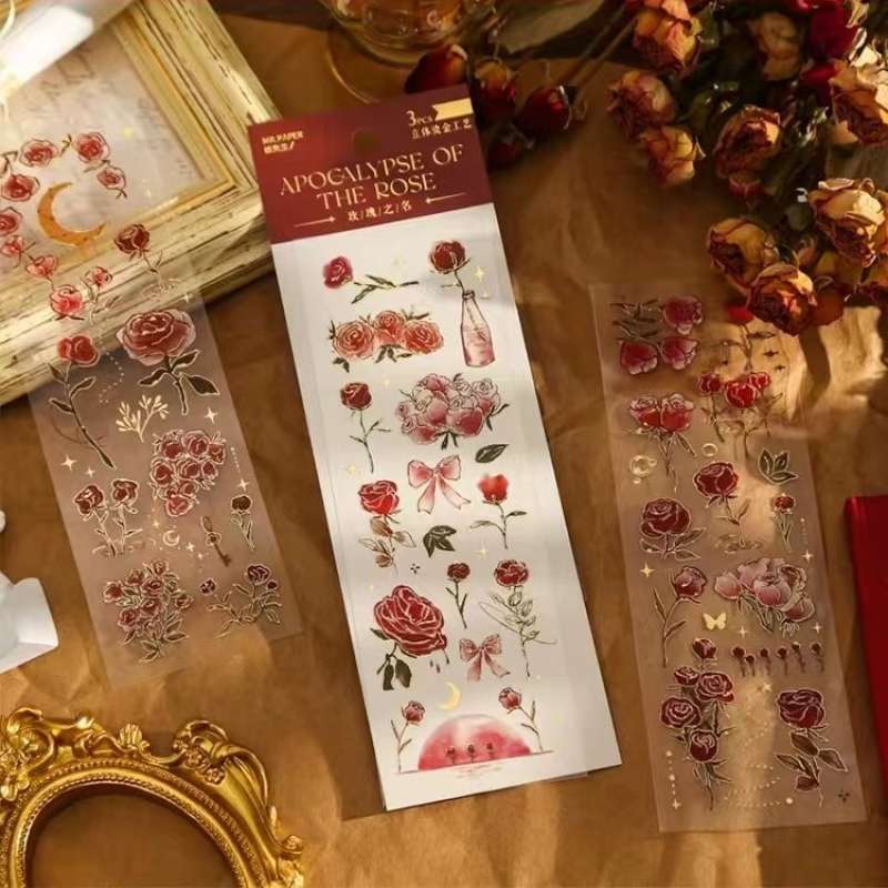 Jual 3 Lembar Stiker Bunga Mawar 3d Flower Sticker Diy Diary Notebook ...