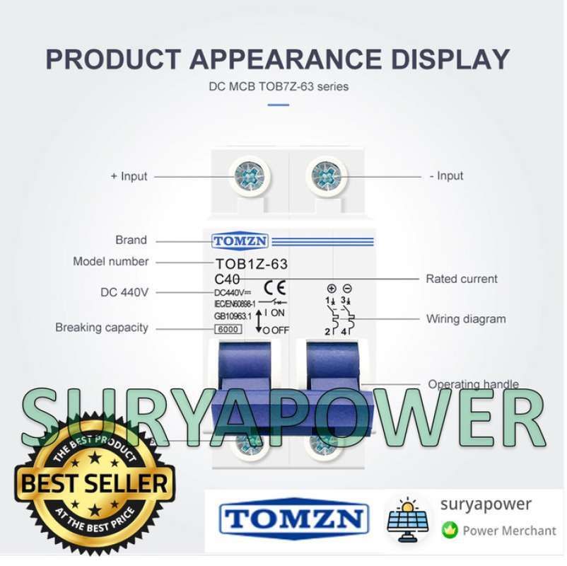 Jual Mcb Dc 440v 2p - 6a 10a 16a 20a 25a 32a 40a 50a 63a - Suryapower - 10a Di Seller Shin Store ...