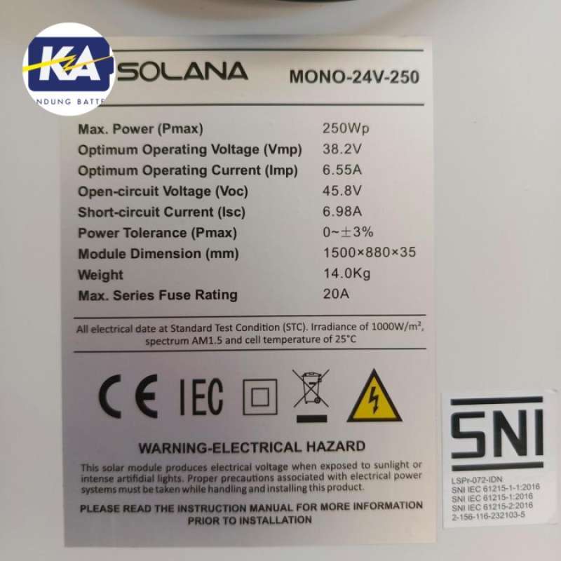 Jual Solar Panel Surya Cell Module Solana 250wp 250 Wp Mono 24v 24 V Di ...