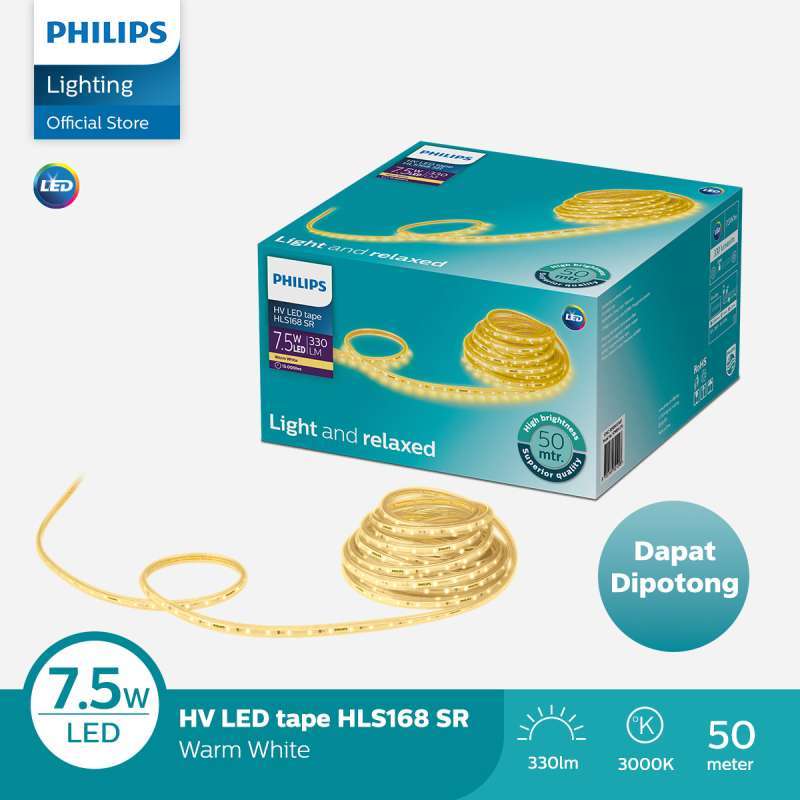 Promo Lampu Philips Led Strip Hls168 7,5w/m 50m 3000k Kuning Diskon 25% ...