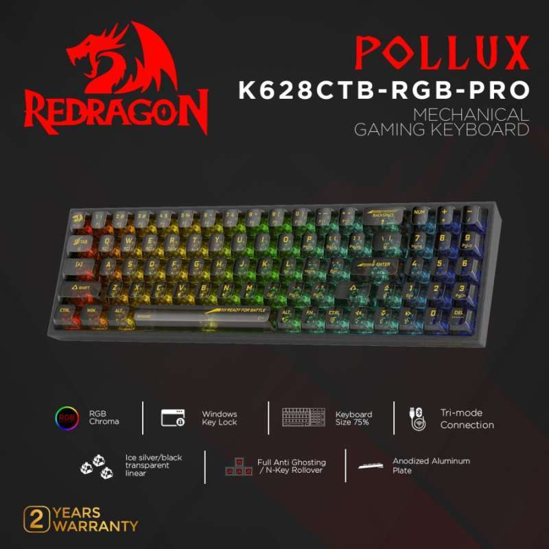 Promo Redragon Transparent Mechanical Gaming Keyboard 3 Mode Pollux ...