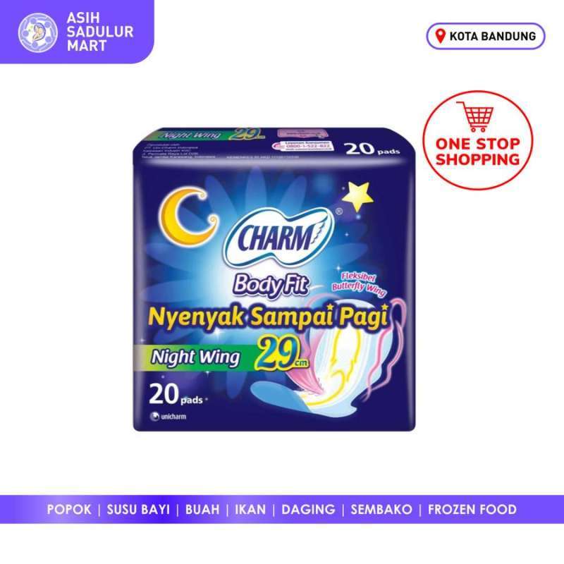 Jual Charm Body Fit Night Wing 12 Pad / 20 Pad Pembalut Promo Bandung ...