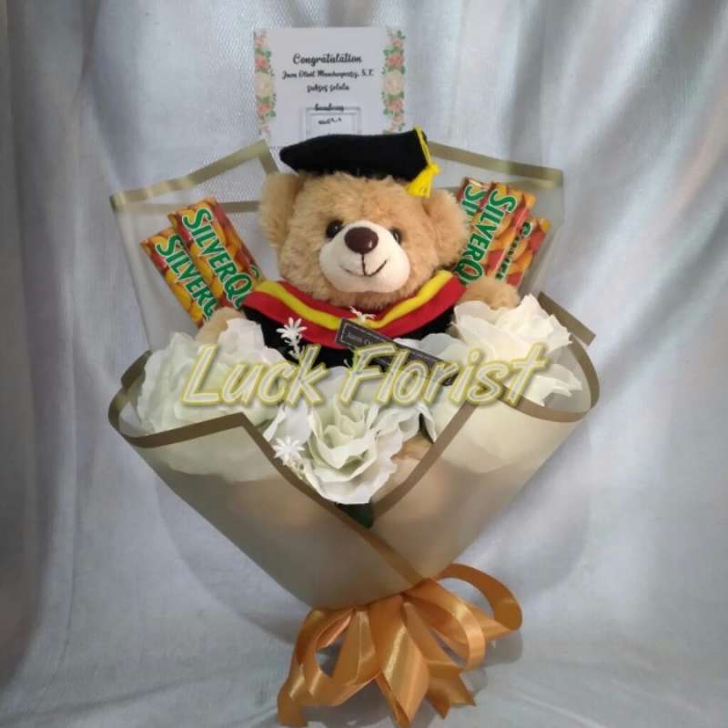 Promo Buket Wisuda Boneka Bear,bunga Mawar Palsu+ Coklat Silver Queen ...