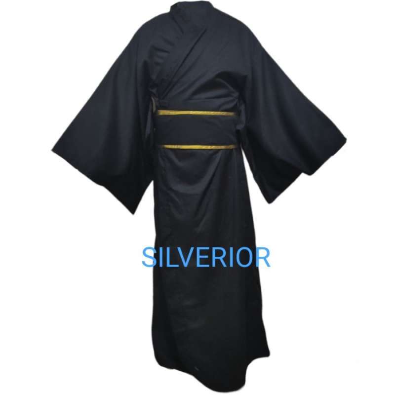 Jual Baju Jepang Kimono Samurai Pria Laki Montsuki Haori Hakama Black ...