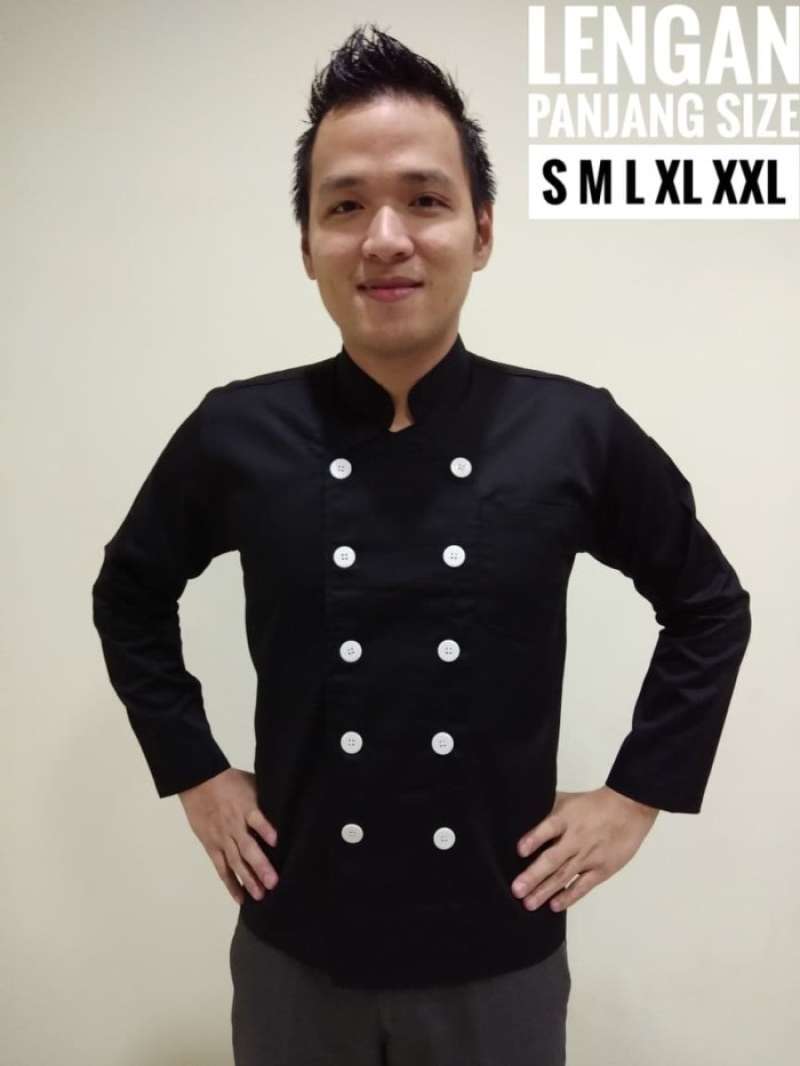 Jual Baju Chef Seragam Baju Koki Lengan Panjang Hitam Premium Quality ...