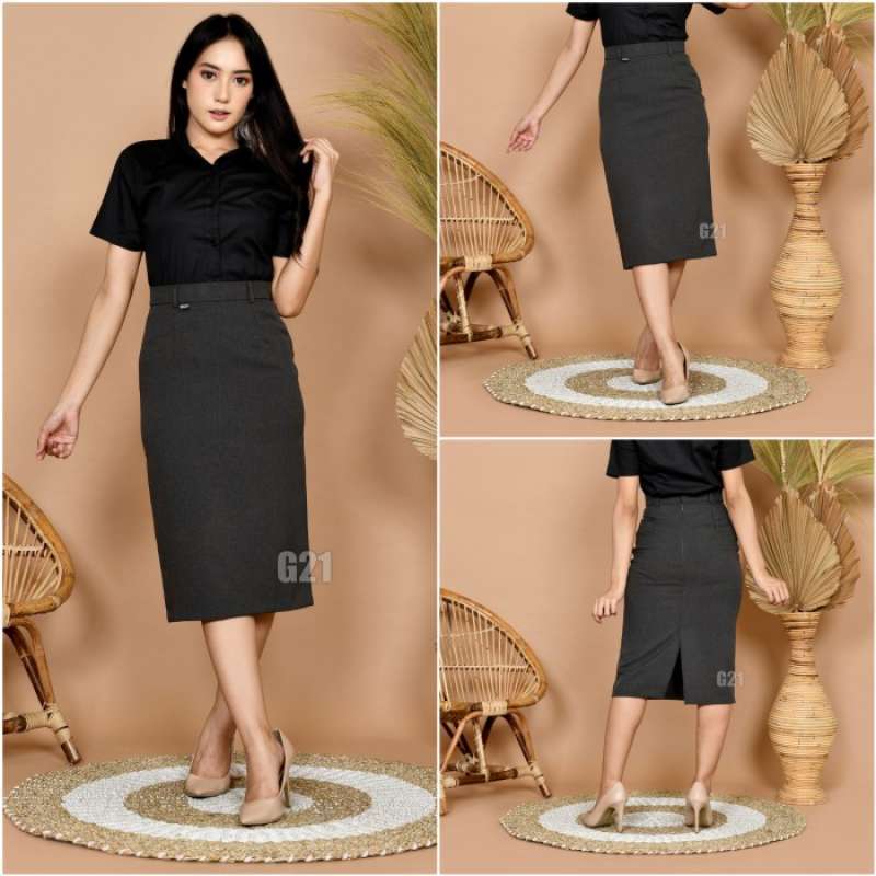 Jual Rok Span Pendek Hitam Bahan 7/8 Kerja Kantor Wanita - Khaki 28 Di ...