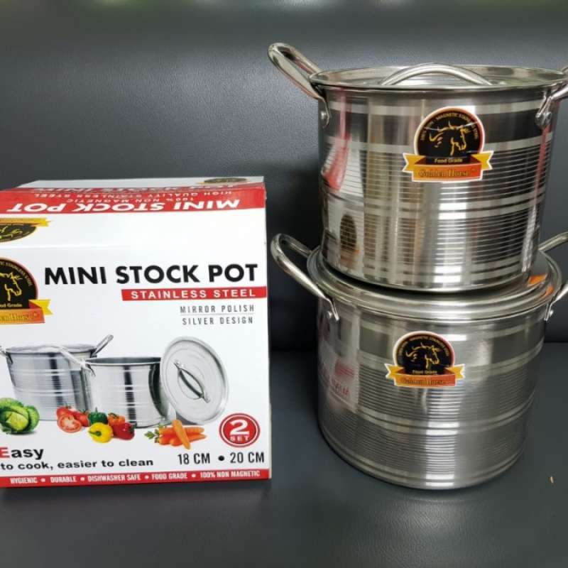 Promo Panci Stainless Mini Stock Pot Golden Horse Isi 2pc Diskon 23% Di ...