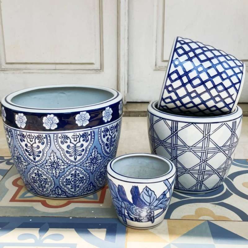 Promo Pot Tanaman Keramik Biru Putih Satuan Terbaru - Biru Large Diskon ...