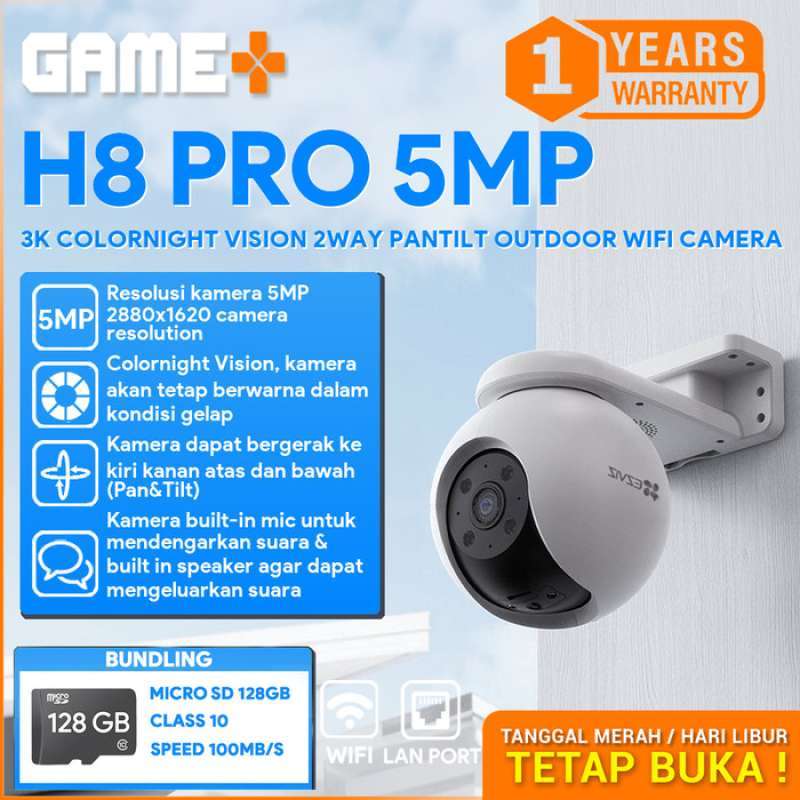 Promo Ezviz H8 Pro 5mp 3k Tilt Outdoor Wifi Camera Free Microsd 128gb ...