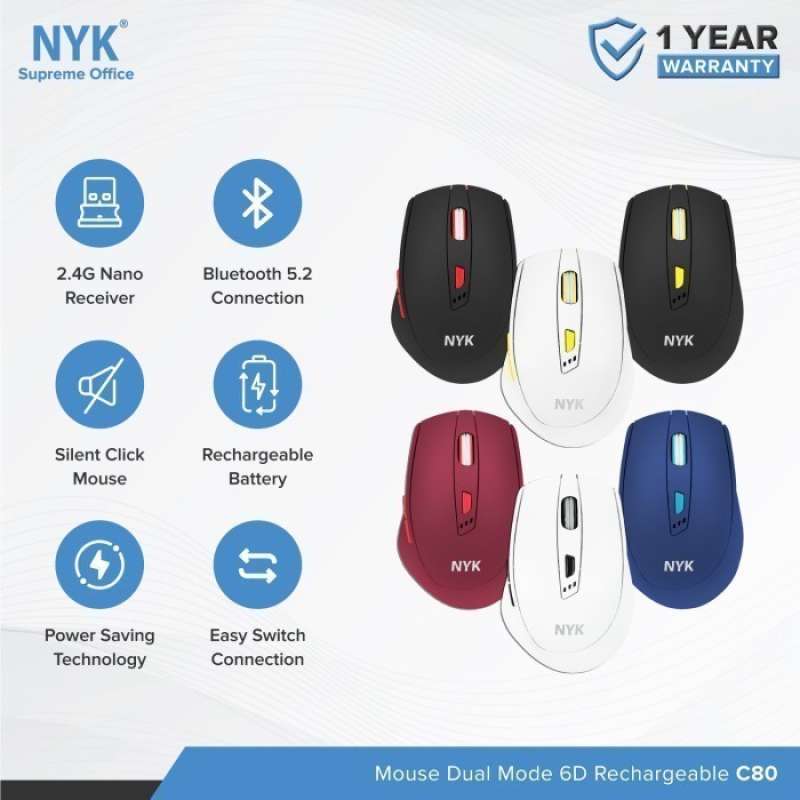 Jual Nyk C80 Mouse Silent Click Dual Mode Bluetooth Wireless ...