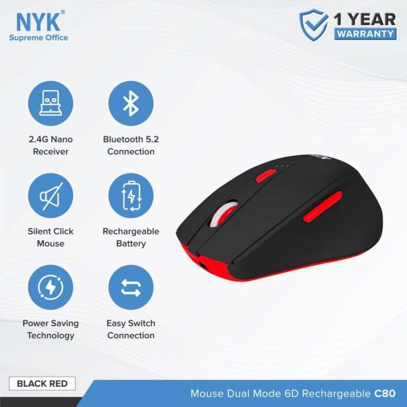 Jual Nyk C80 Mouse Silent Click Dual Mode Bluetooth Wireless ...