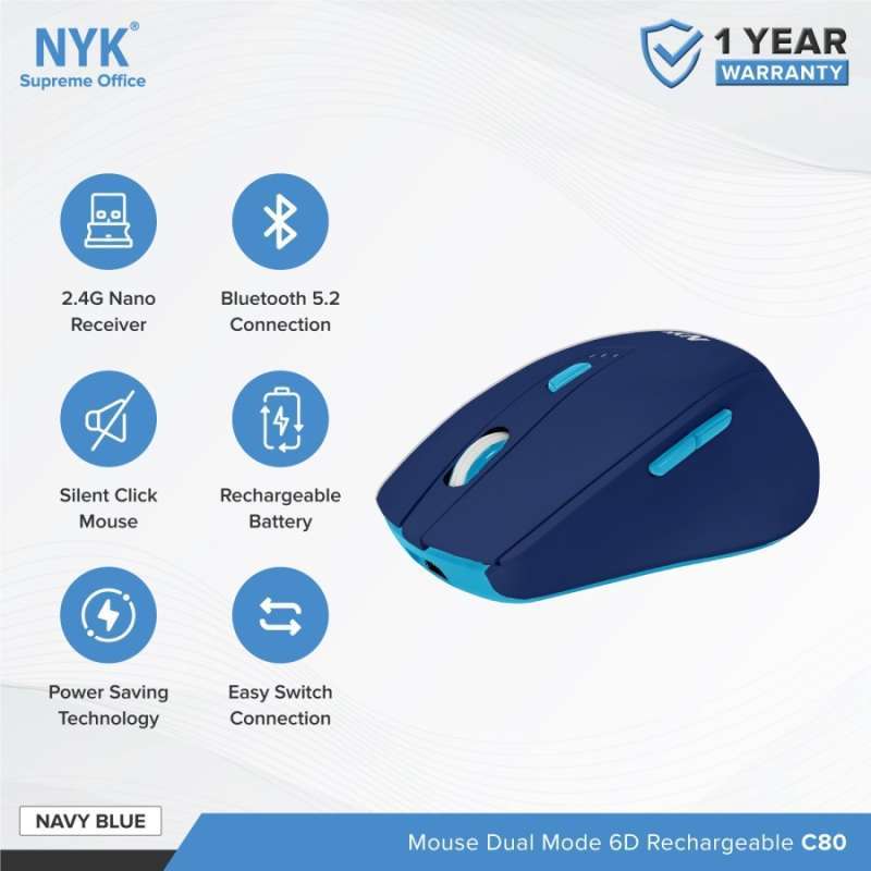 Jual Nyk C80 Mouse Silent Click Dual Mode Bluetooth Wireless ...