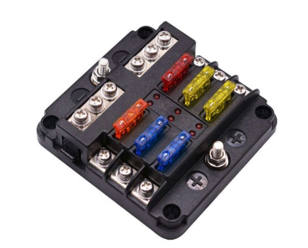 Promo Box Sikring 6v 12v 24v Fuse Box 6 Way 6 Output Boks Sikring ...