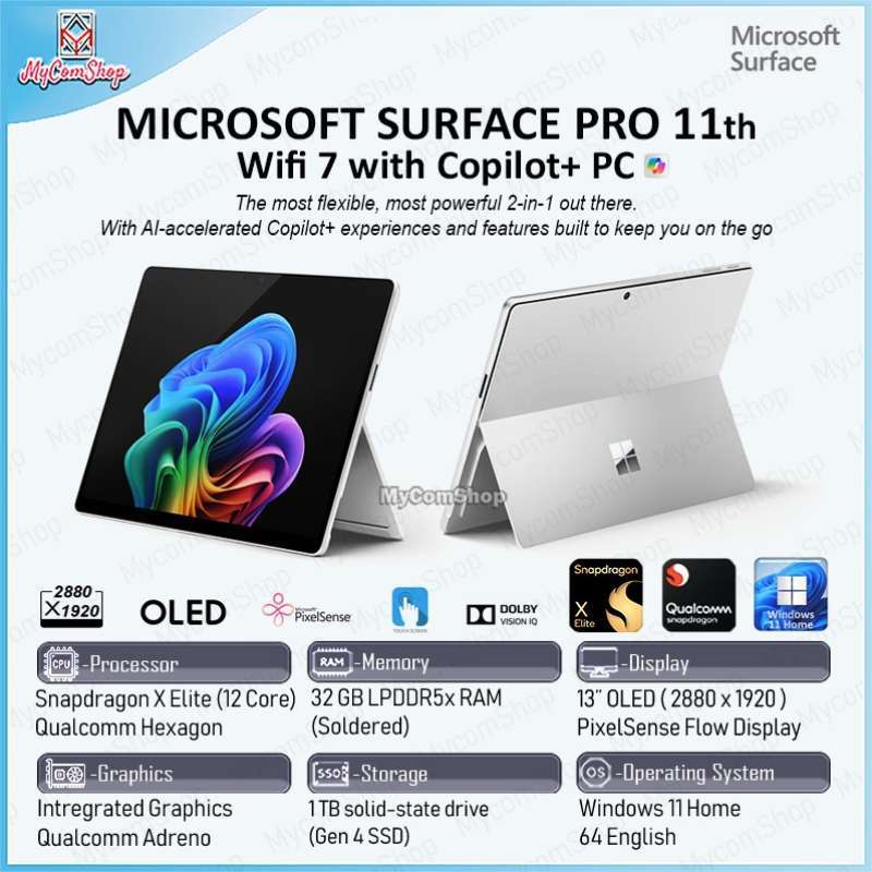 Jual Microsoft Surface Pro 11th Copilot+ Pc Snapdragon X Elite 32gb Ram ...