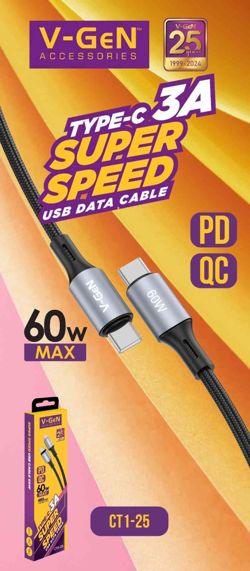 Jual Kabel Data Usb V-gen Ct1-25 Super Fast Charging 60w 3a Qc Pd Type ...