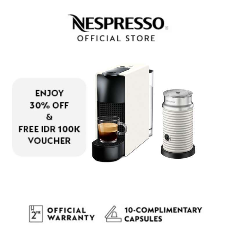 Promo Nespresso Essenza Mini C30 Coffee Machine, White With Aeroccino3 ...