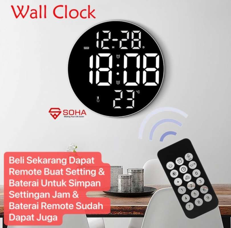 Promo Jd-8010 Jam Dinding Digital Led Besar 9 Inch Alarm Free Remote ...