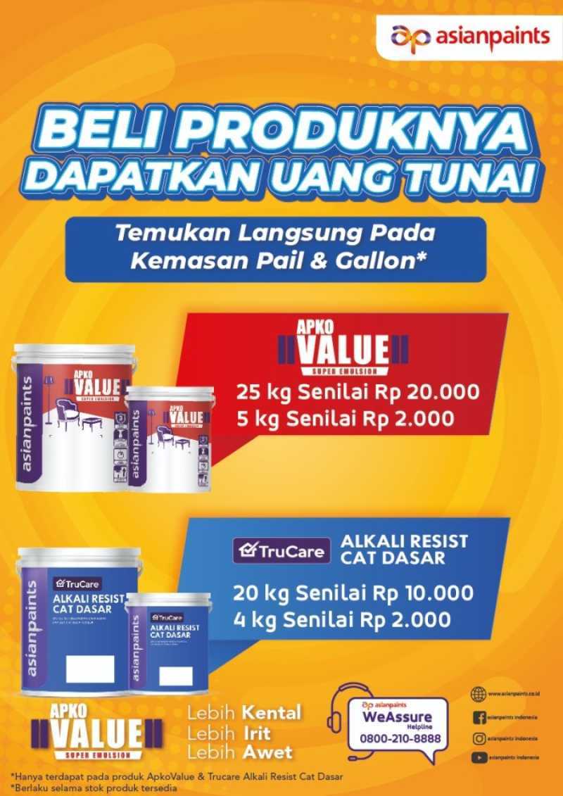 Promo Cat Tembok Interior Asian Paints Value Emulsion Warna Putih 5 Kg Diskon 23% Di Seller ...