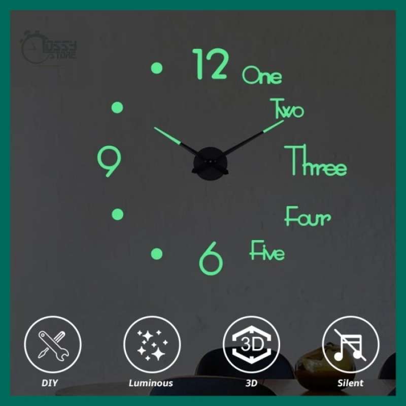 Jual Jam Dinding Besar Diy 3d Luminous Silent Glow In The Dark 80-130cm ...