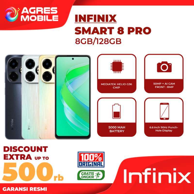 Jual Infinix Smart 8 Pro 8gb/128gb 5000mah Battery Garansi Resmi Infinix - Black Di Seller Agres ...