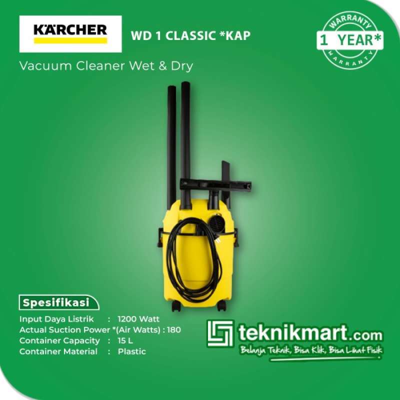 Promo Karcher Wd 1 Classic *kap 1200 Watt Vacuum Cleaner Wet & Dry ...