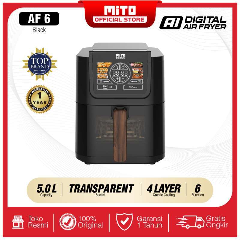 Promo Mito Air Fryer Af6 Smart Ai-fryer Digital, Low Watt, 5l Semi Transparan, Touch Screen Led ...