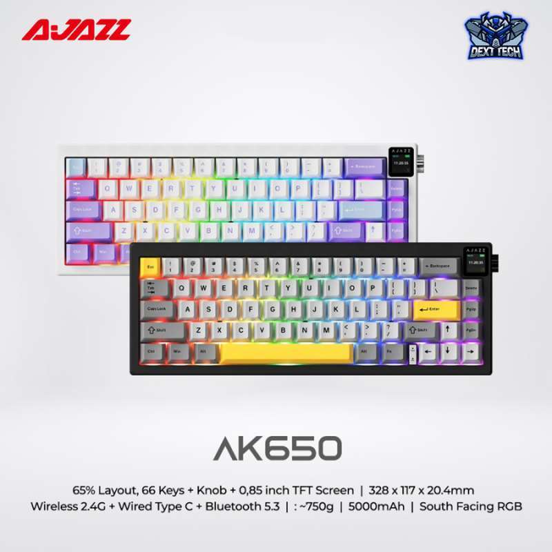 Jual Ajazz Ak650 65% Wireless Mechanical Keyboard Three Mode Rgb With 0.85-inch Tft Color Screen ...