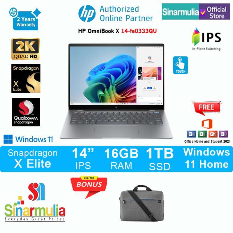 Promo Hp Omnibook X 14-fe0333qu Snapdragon X Elite 1tb Ssd 16gb 2.2k Ips Touch 100%srgb Win11 ...