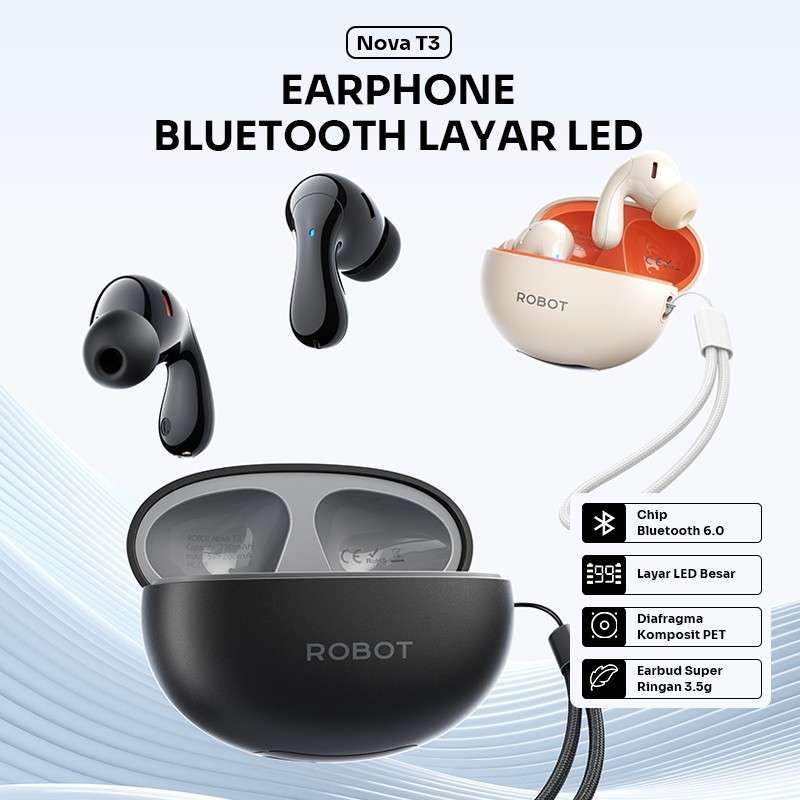 Promo Tws Robot Nova T3 Earphone Bluetooth 6.0 Suara Jernih Powerful ...
