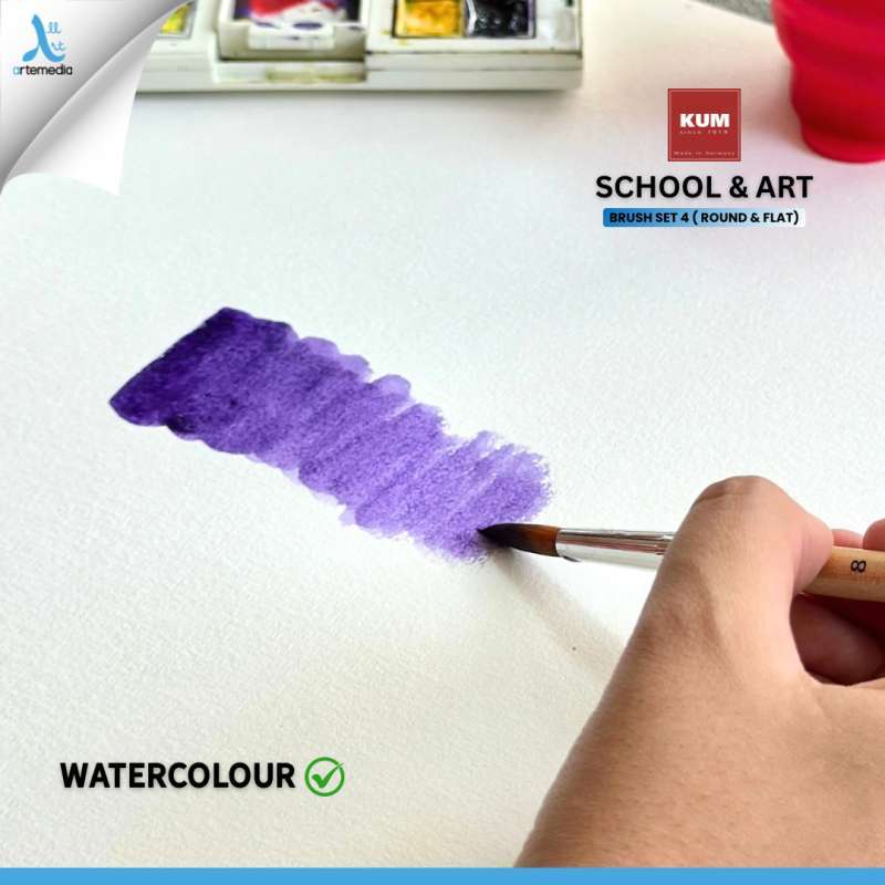 Promo Kum School & Art Kuas Lukis Set 4 Pcs Round & Flat Handle Pendek ...