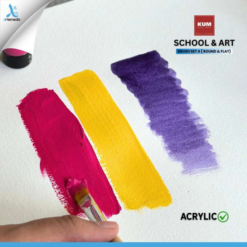 Promo Kum School & Art Kuas Lukis Set 4 Pcs Round & Flat Handle Pendek ...