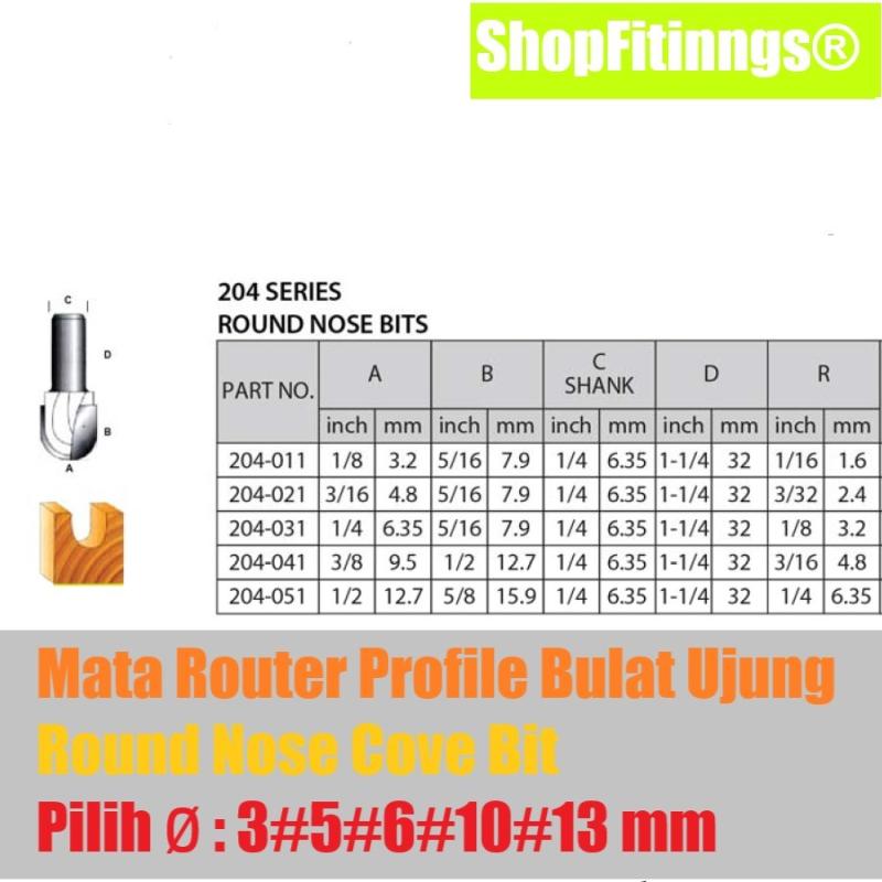 Jual Mata Router Profil Bulat Ujung Kepala Round Nose Cove Bit 3 5 6 10 ...