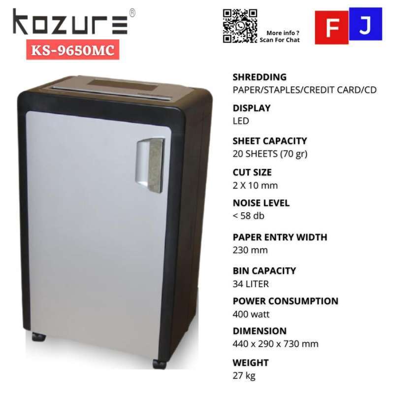 Jual Mesin Penghancur Kertas KOZURE KS-9650MC PAPER SHREDDER MICRO CUT ...