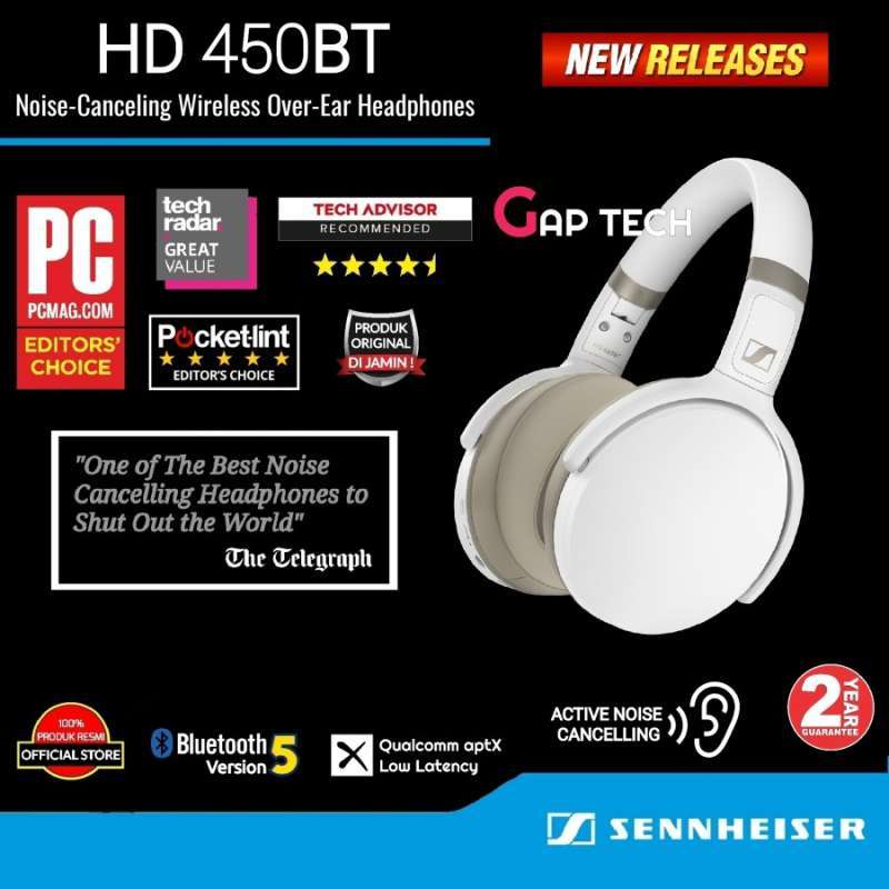 Jual Sennheiser Hd 450bt / Hd450bt Noise-canceling Wireless Headphones Original - White Di ...