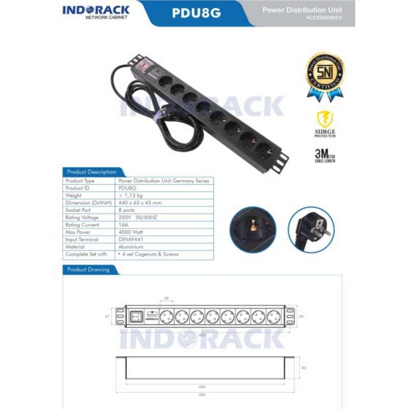 Promo Horizontal Power Distribution Unit 8 Outlet Germany Socket PDU8G ...