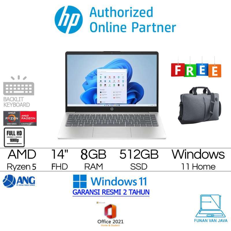 Promo HP 14-em0015AU /AMD Ryzen 5-7520U/8GB/512GB SSD/14″ FHD/Win 11 ...