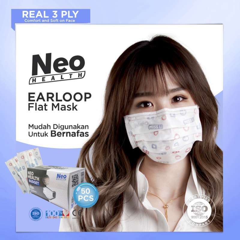 Jual Neo Budget Mask 3 Ply Earloop Isi 50 Pcs Emoji White Masker Wajah ...