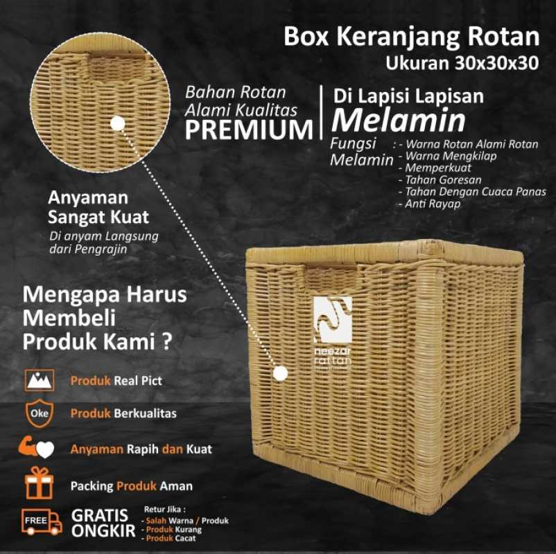 Promo Keranjang Kotak Box Rotan Pakai Tutup 30x30x30 Diskon 33% di ...