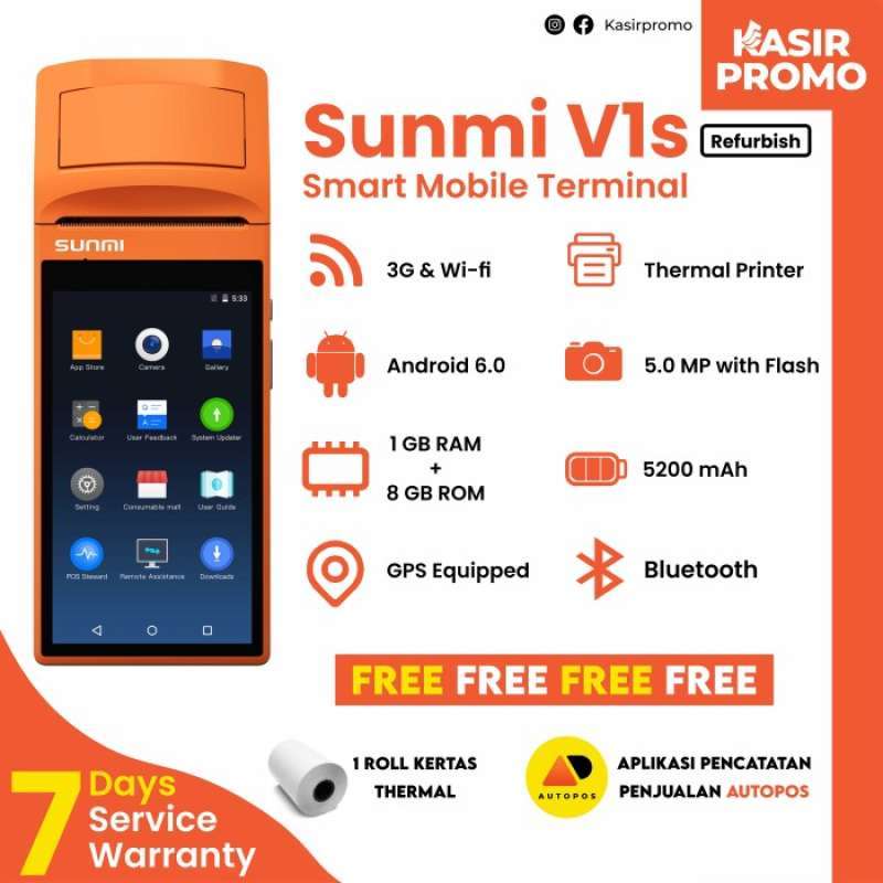Promo Sunmi V1S Nfc Mesin Kasir Handheld Printer Thermal Pos Scanner ...