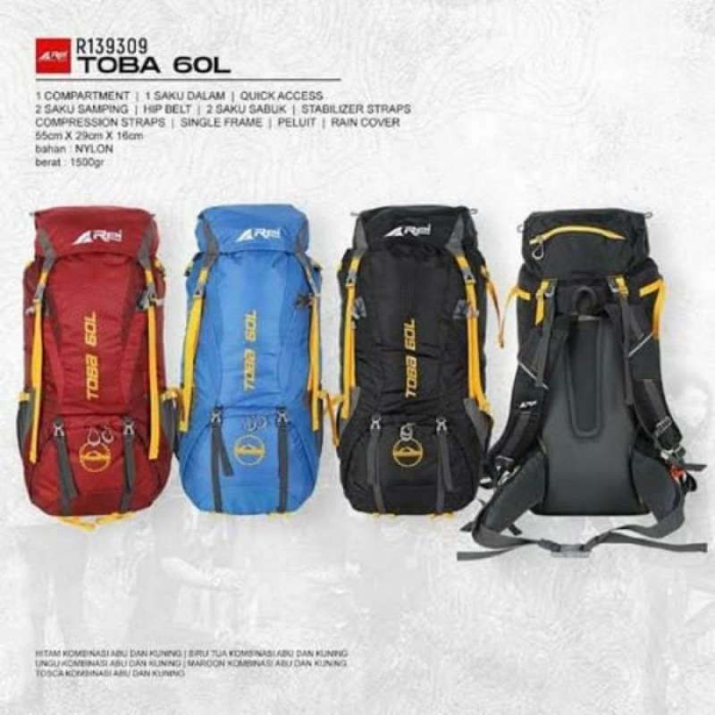 Promo Tas Gunung Atau Carrier Arei Toba 60L 35L 80L Bonus Raincover Diskon 23% di Seller ...