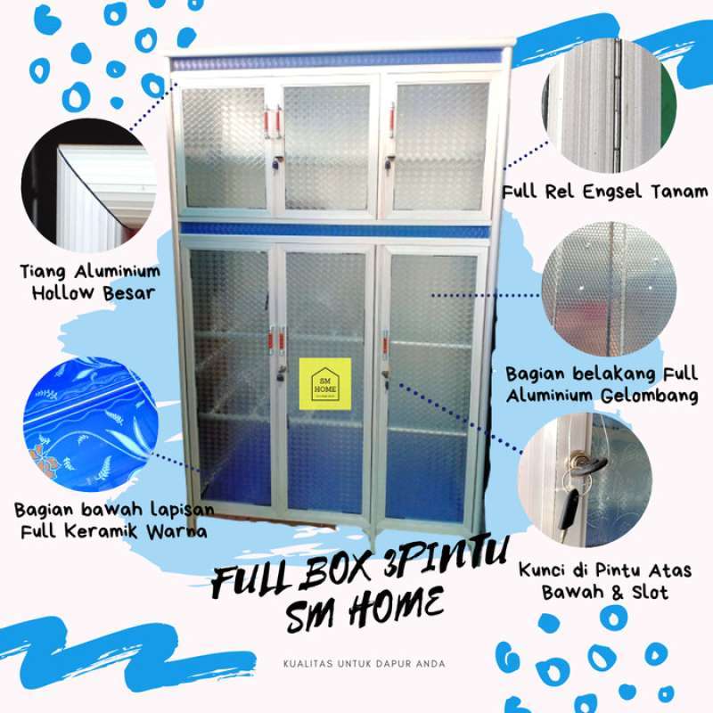 Jual Rak Piring 3 Pintu Tutup Full Kaca Full Box Kunci Tiang Besar ...