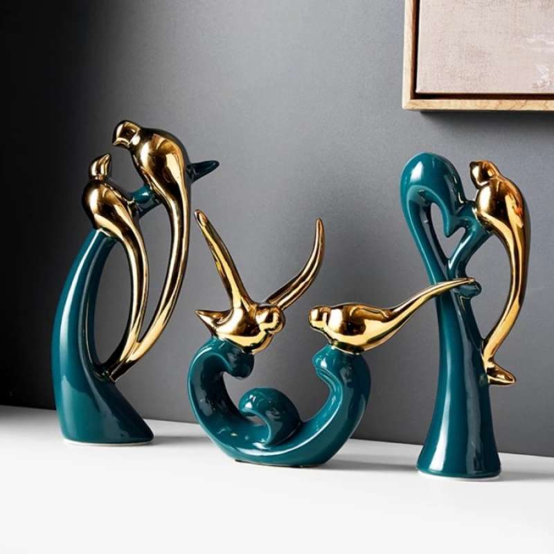 Promo Patung Corak Duo Merak Emas Keramik Harmony Diskon 23% di Seller ...