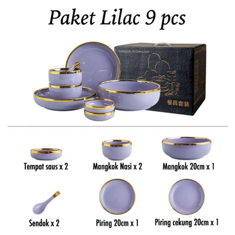 Jual Lilac Gold Plate Set / Paket Piring Keramik Cantik Ungu Purple ...