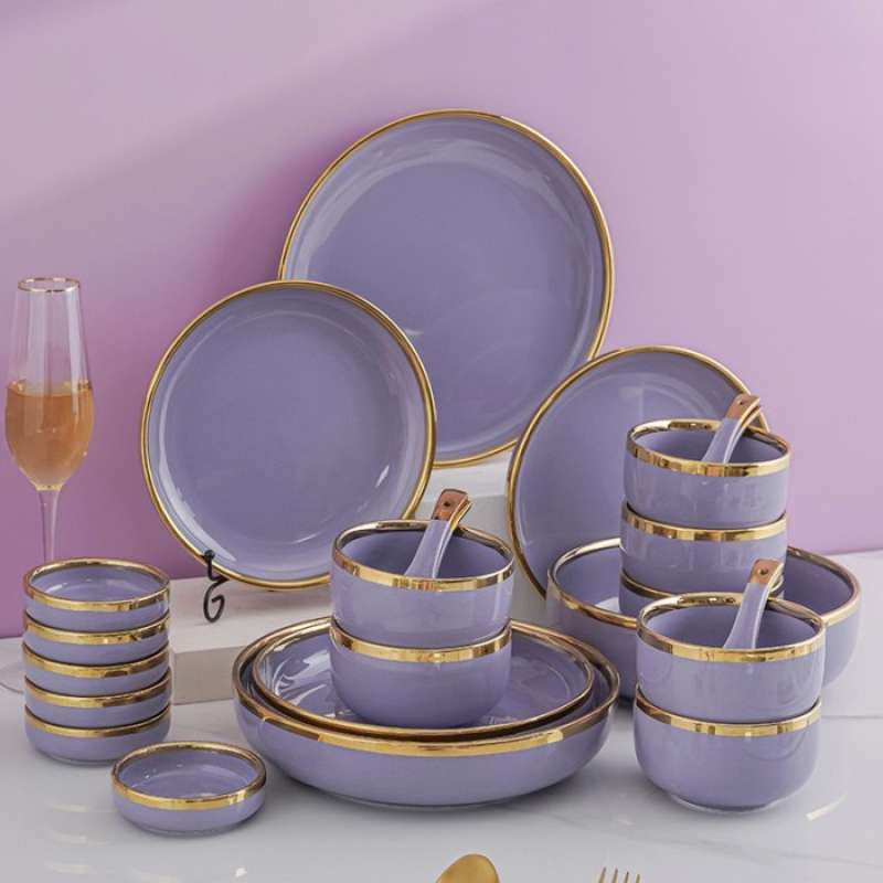 Jual Lilac Gold Plate Set / Paket Piring Keramik Cantik Ungu Purple ...