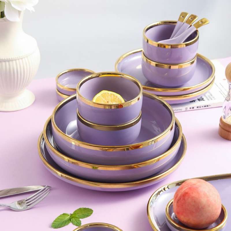 Jual Lilac Gold Plate Set / Paket Piring Keramik Cantik Ungu Purple ...
