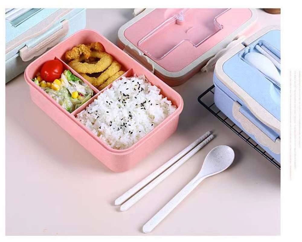 Jual Kotak Bekal Makan Lunch Box Set Jerami Gandum kotak makan 1000 ml 4 In 1 Free Sendok dan ...