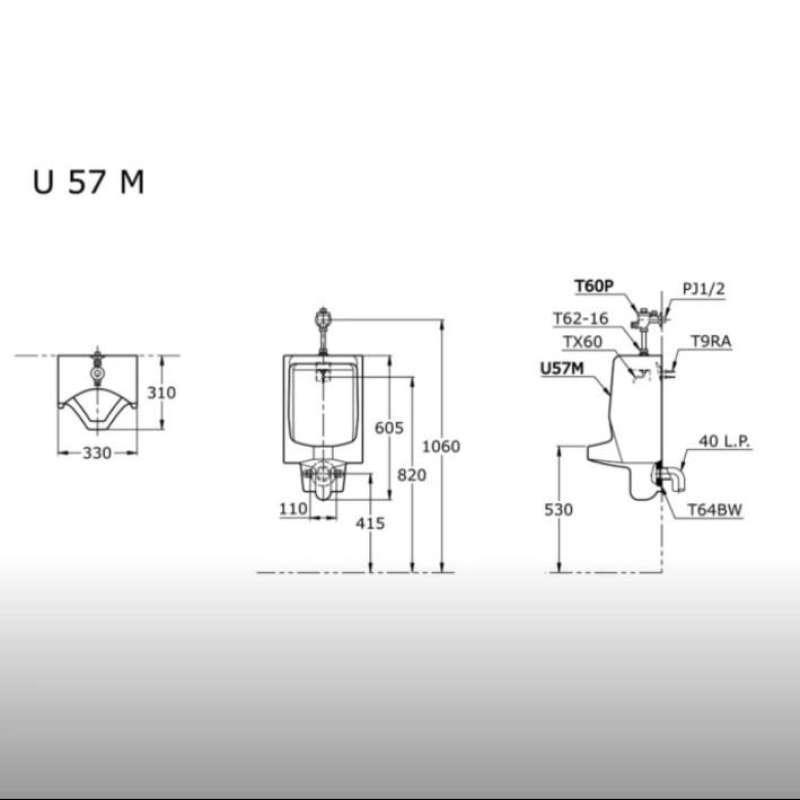 Jual Urinoir Toto U57m Komplit Set/urinal Toto Original U57m+push Valve ...